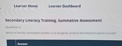 Solved Learner HomeLearner DashboardSecondary Literacy | Chegg.com