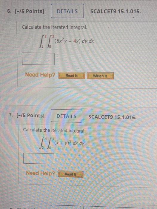Solved 6. [-/5 Points] DETAILS SCALCET9 15.1.015. Calculate | Chegg.com