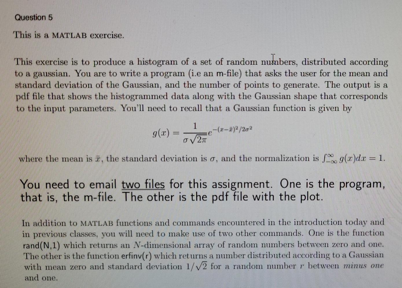 Question 5 This is a MATLAB exercise. This exercise | Chegg.com