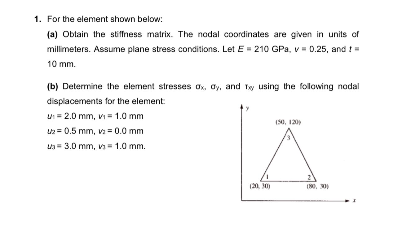 Solved For the element shown below:(a) ﻿Obtain the stiffness | Chegg.com