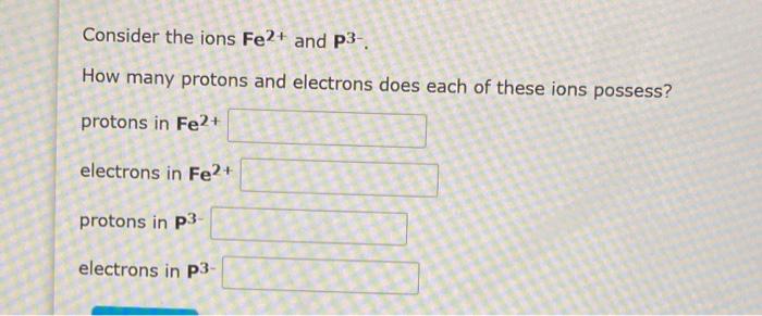 Solved Consider the ions Fe2+ and p3- How many protons and | Chegg.com