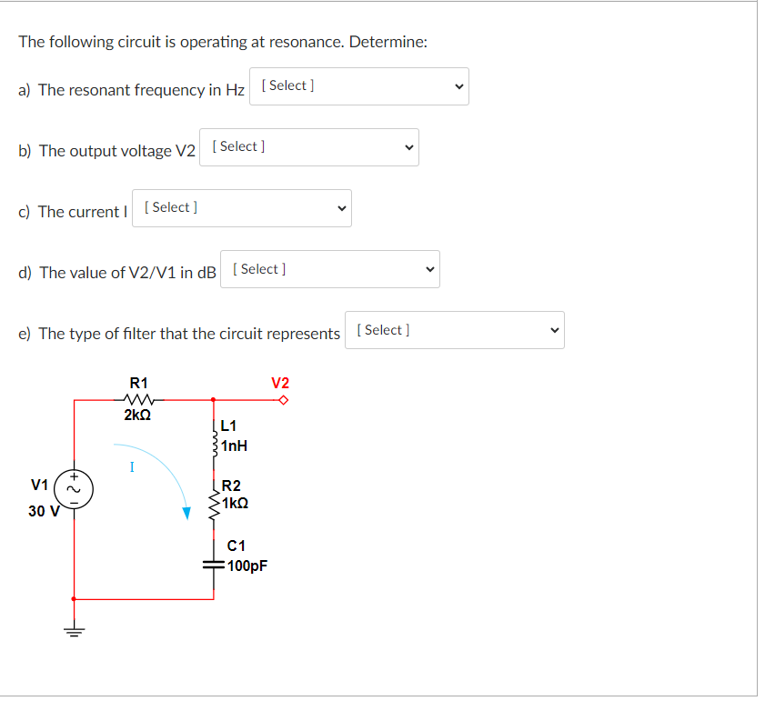Solved The following circuit is operating at resonance. | Chegg.com