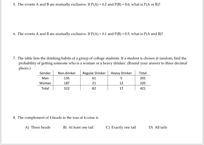 Solved 5. The events A and B are mutually exclusive. If | Chegg.com