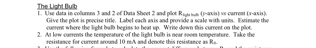 Data Sheet 2 ﻿Measurements for the light bulbPart A: | Chegg.com