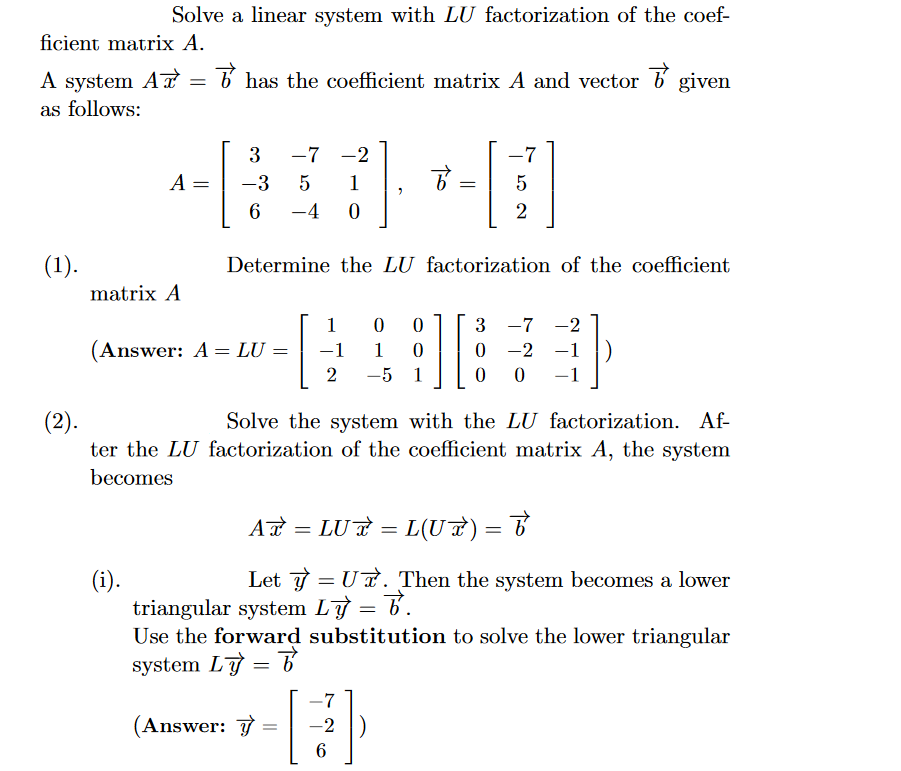 Solved Solve a linear system with LU ﻿factorization of the | Chegg.com