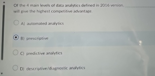 Solved Of the 4 ﻿main levels of data analytics defined in | Chegg.com