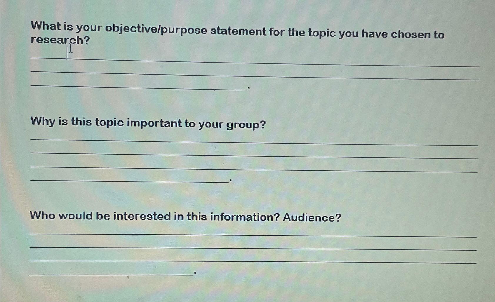 Solved What is your objective/purpose statement for the | Chegg.com