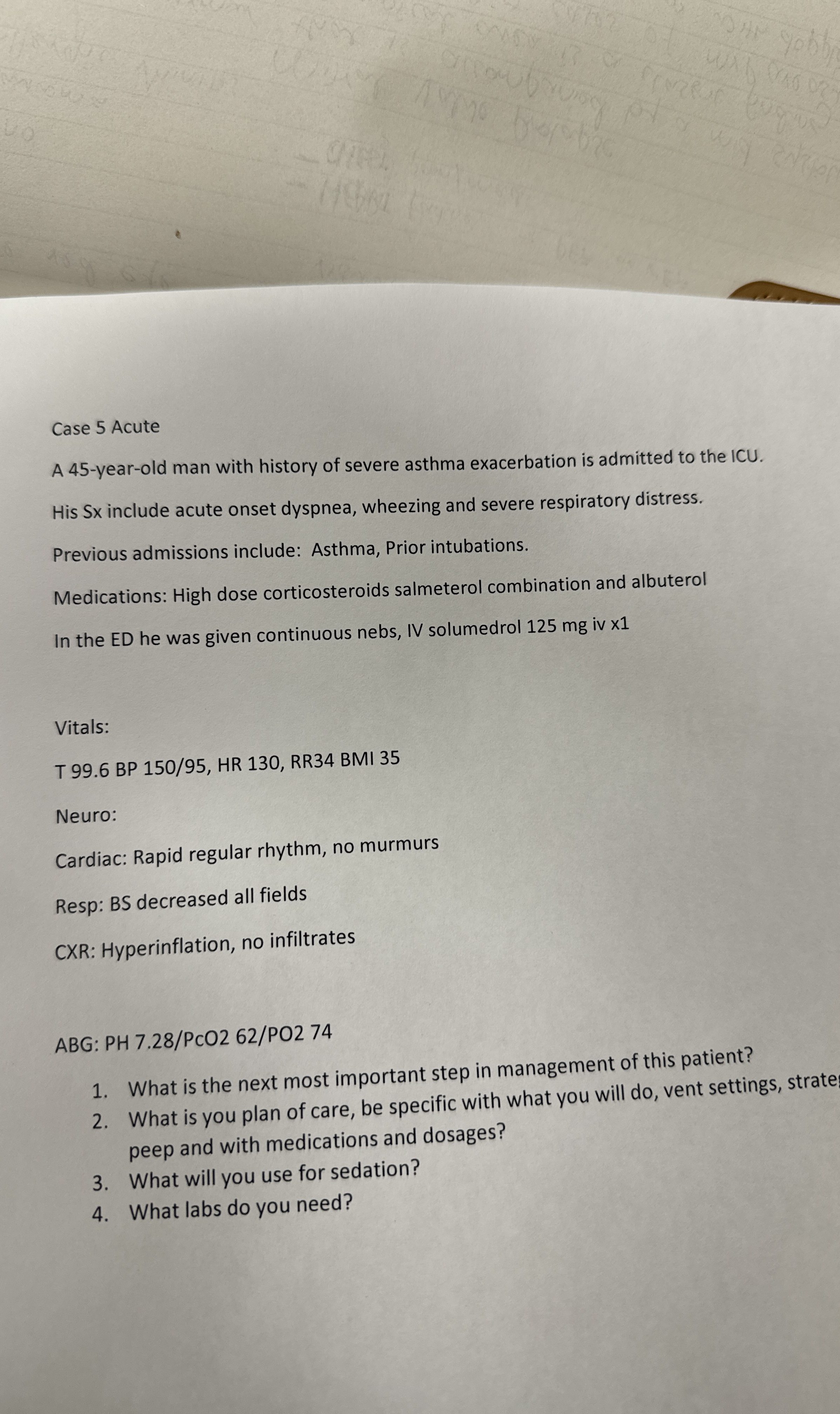 Solved Case 5 ﻿AcuteA 45-year-old man with history of severe | Chegg.com