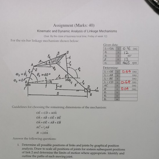 Solved Assignment (Marks: 40) Kinematic and Dynamic Analysis | Chegg.com