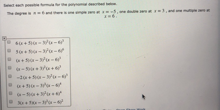 Solved Select each possible formula for the polynomial | Chegg.com