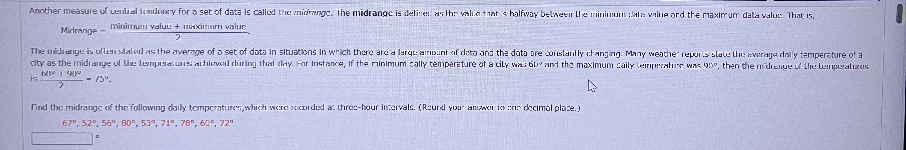 Solved Midrange = minimum valı n+ maximum value 2.is | Chegg.com