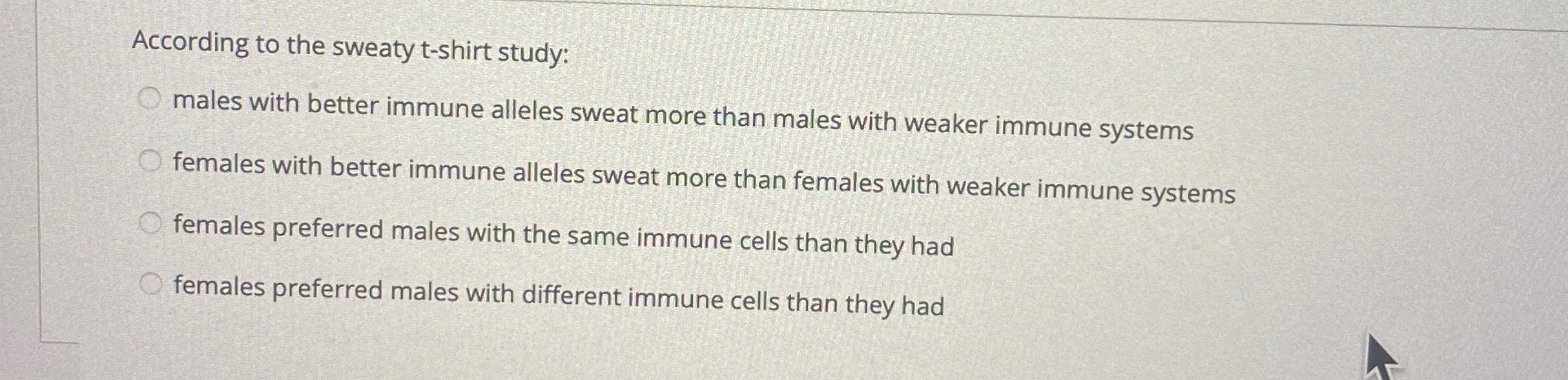 Solved According to the sweaty t-shirt study:males with | Chegg.com