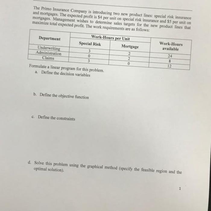 Solved The Primo Insurance Company is introducing two new | Chegg.com