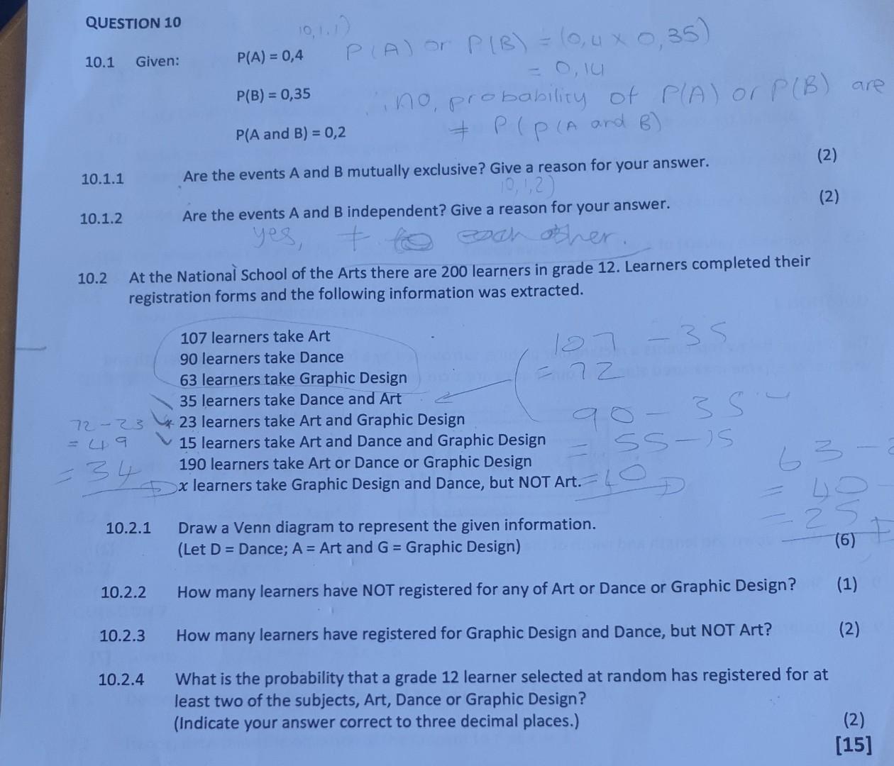 Solved Question 10 101 Given Pa04pb035pa And 