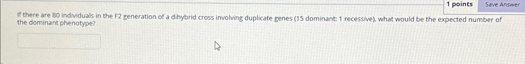 Solved 1 ﻿pointsIf there are 80 ﻿individuals in the F2 | Chegg.com