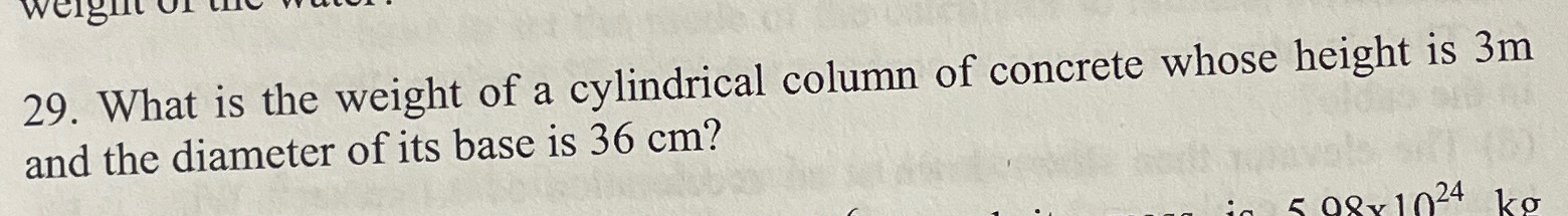 Solved What is the weight of a cylindrical column of | Chegg.com
