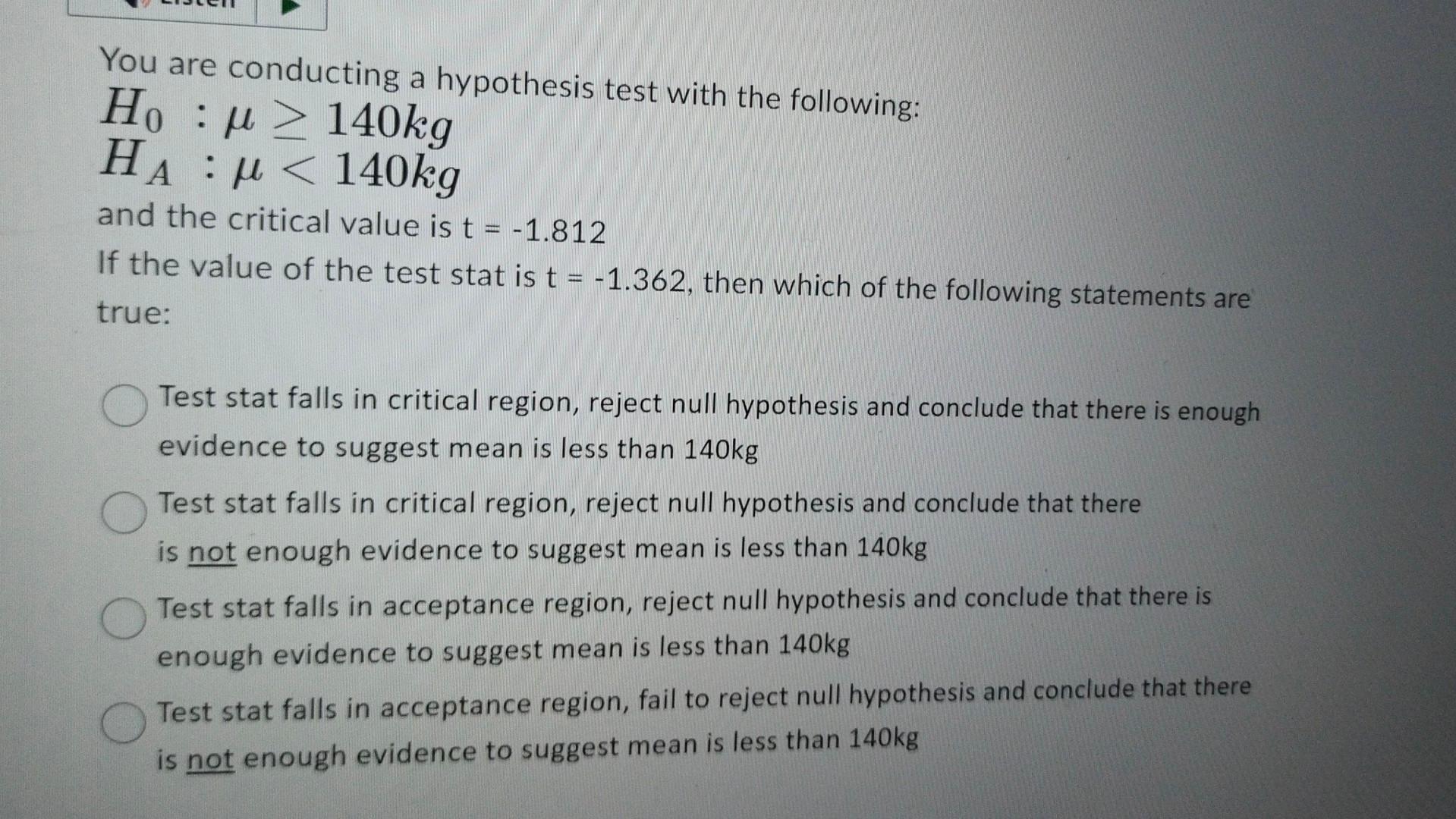 Solved You are conducting a hypothesis test with the | Chegg.com