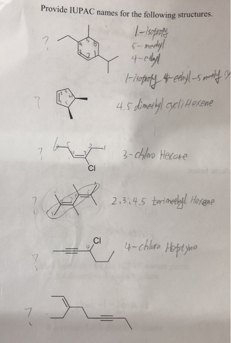 Solved Provide IUPAC names for the following structures. | Chegg.com