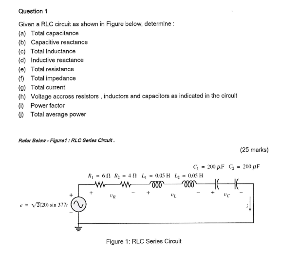 Solved Question 1Given a RLC circuit as shown in Figure | Chegg.com