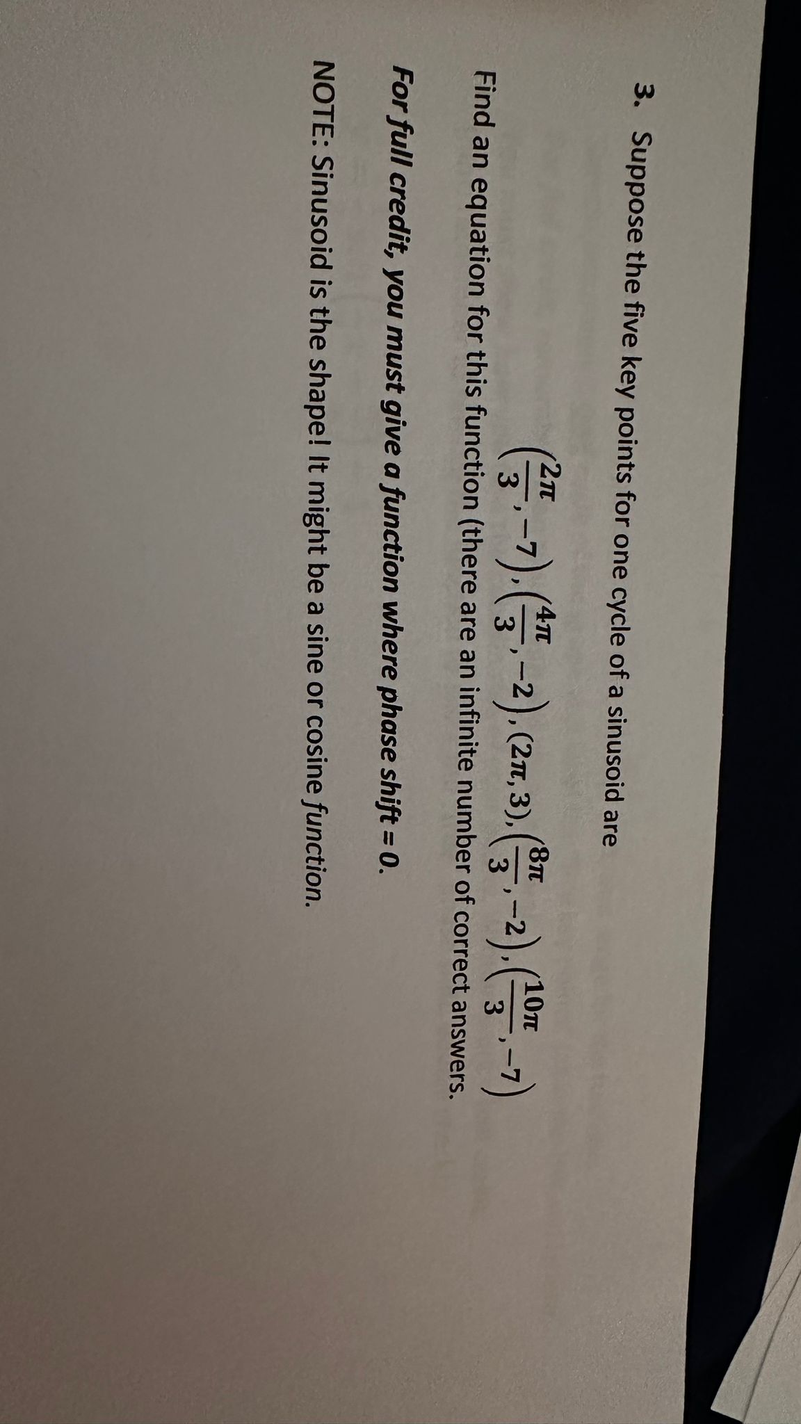 Solved Suppose the five key points for one cycle of a | Chegg.com