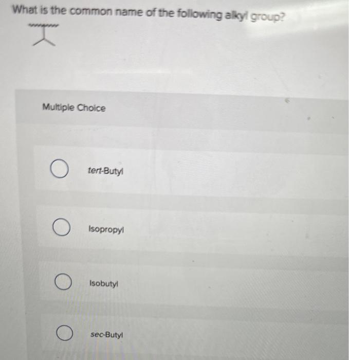 Solved What is the common name of the following alkyl group? | Chegg.com