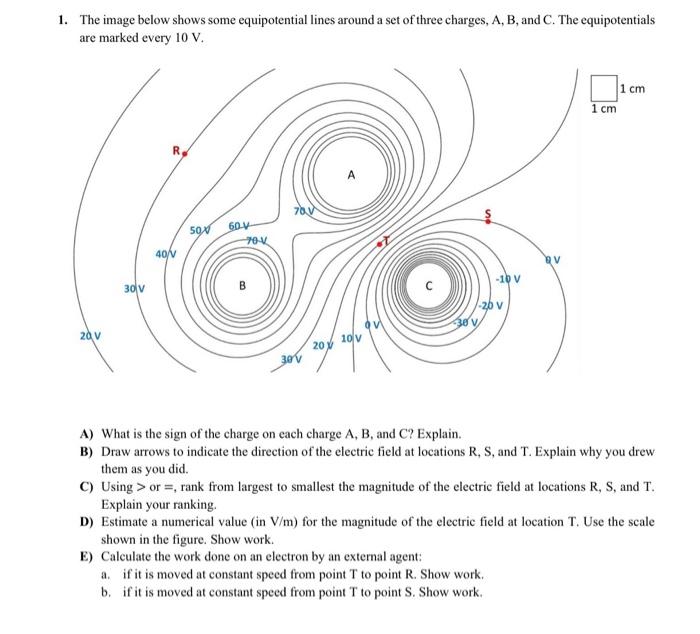 Solved The image below shows some equipotential lines around | Chegg.com
