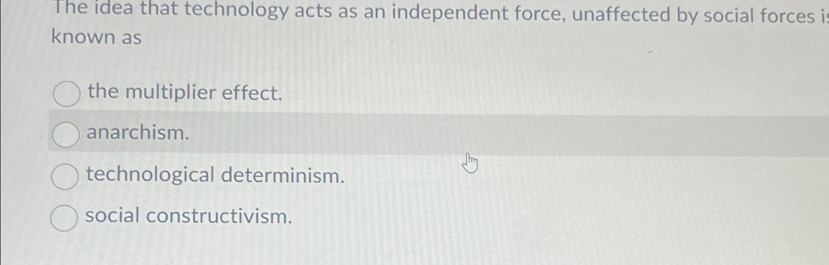 Solved The idea that technology acts as an independent | Chegg.com