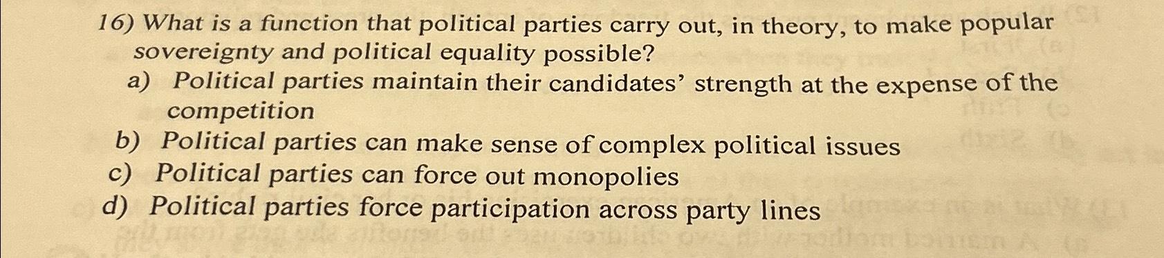 Solved What is a function that political parties carry out, | Chegg.com