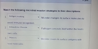 Solved Match the faliowing microbial evasion strategies to | Chegg.com