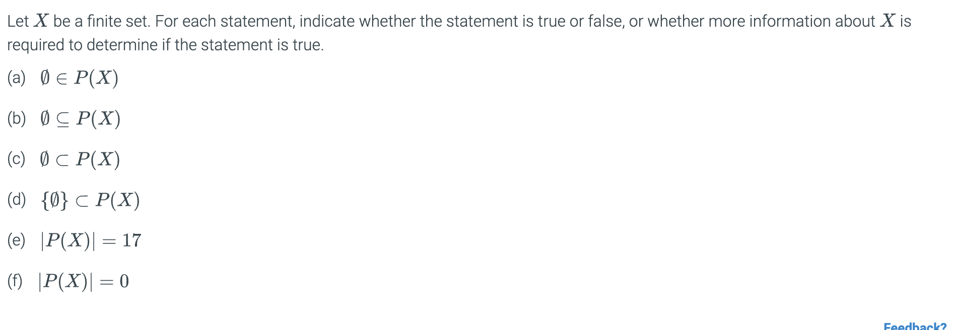 Solved Let x ﻿be a finite set. For each statement, indicate | Chegg.com