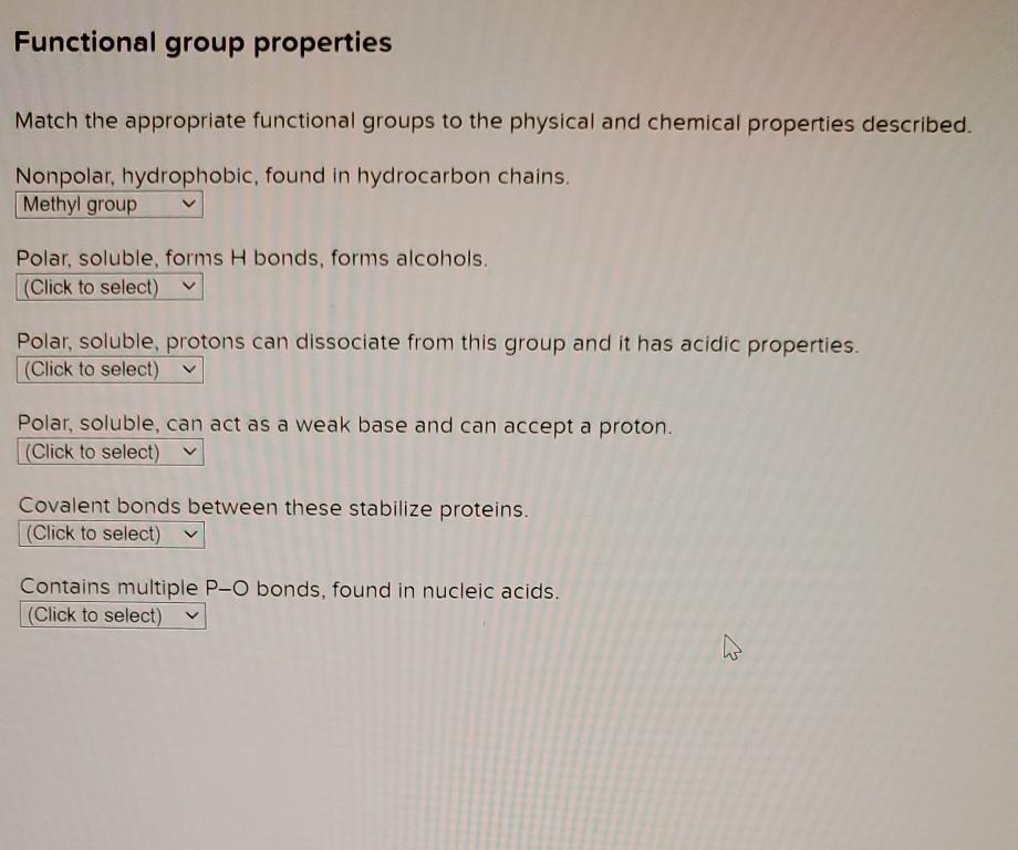 Solved Functional group properties Match the appropriate | Chegg.com