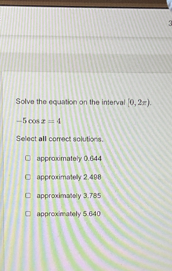 Solved Solve the equation on the interval | Chegg.com