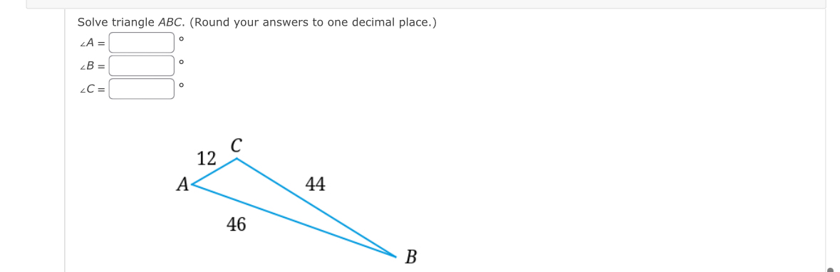 Solved Solve triangle ABC. (Round your answers to one | Chegg.com