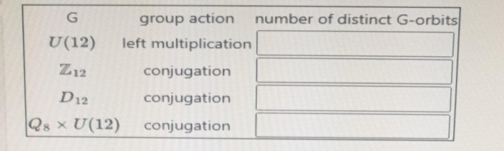 Solved \begin{tabular}{|cc|} \hline G & group action number | Chegg.com