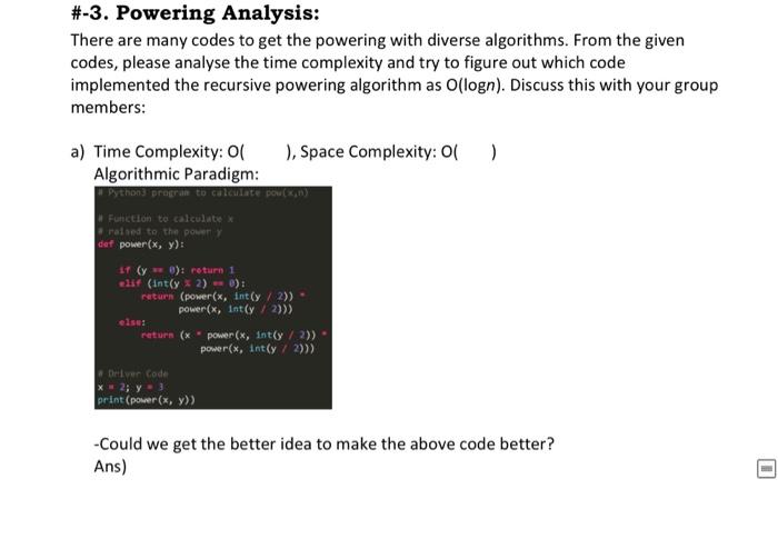Solved #-3. Powering Analysis: There are many codes to get | Chegg.com