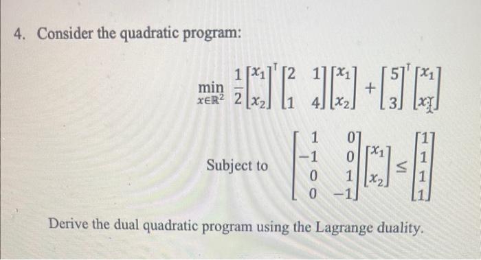 Solved 4. Consider the quadratic program: | Chegg.com
