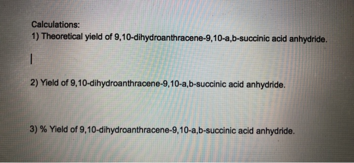 Solved Anthracene: amount (mg) - 95 molar mass (g/mol) - | Chegg.com