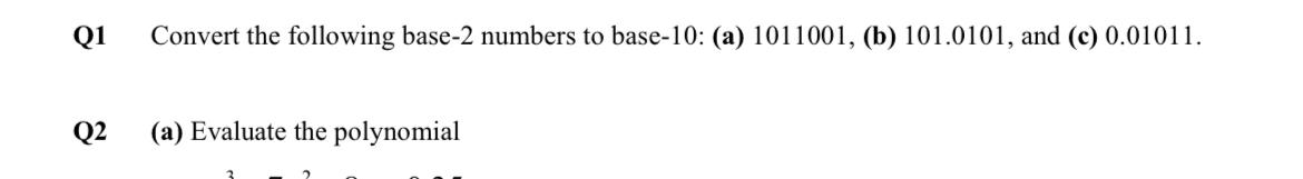 Solved Q1 ﻿Convert the following base-2 ﻿numbers to base-10: | Chegg.com