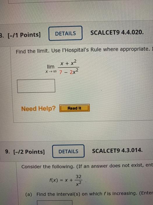 Solved DETAILS SCALCET9 4.4.020. B. [-/1 Points] Find the | Chegg.com