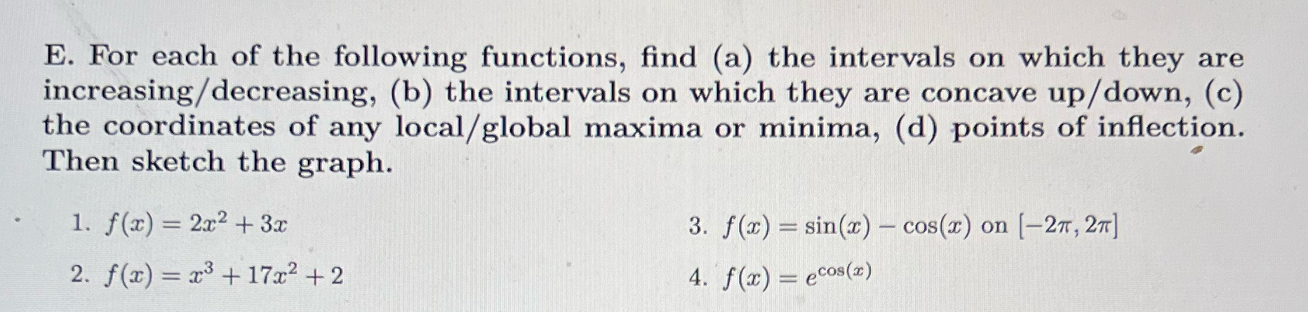 Solved E. ﻿For each of the following functions, find (a) | Chegg.com