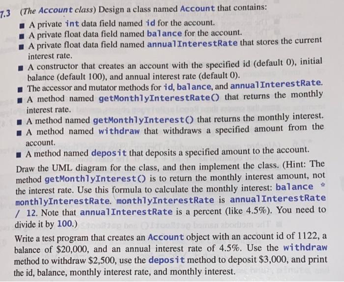 Solved 7.3 (The Account class) Design a class named Account | Chegg.com