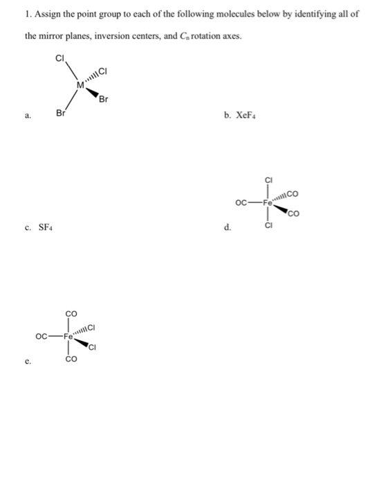 Solved 1. Assign the point group to each of the following | Chegg.com