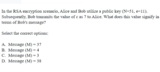 Solved In the RSA encryption scenario, Alice and Bob utilize | Chegg.com