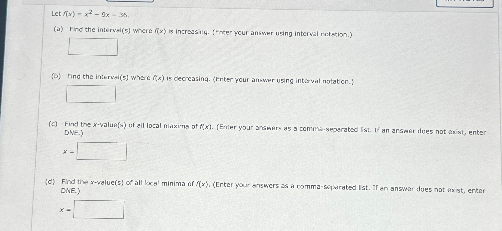 Solved Let f(x)=x2-9x-36(a) ﻿Find the interval(s) ﻿where | Chegg.com