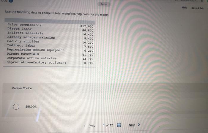 Solved Saved Help Use the following data to compute total | Chegg.com