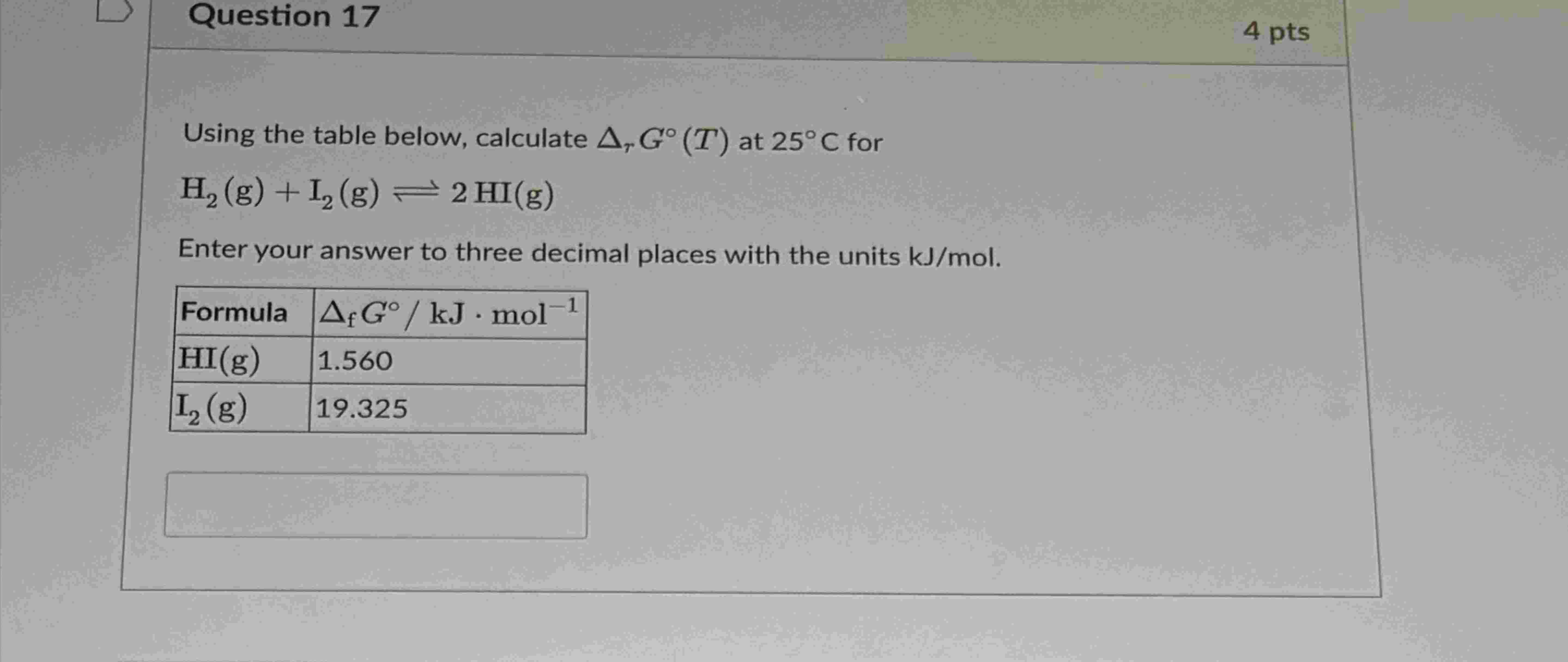 Solved Question 17Using the table below, calculate | Chegg.com