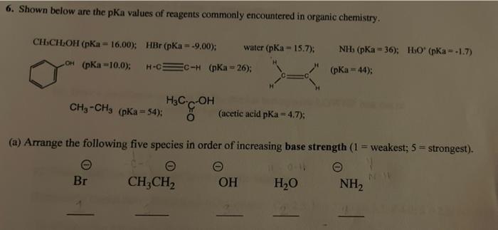 Solved 6. Shown below are the pka values of reagents | Chegg.com