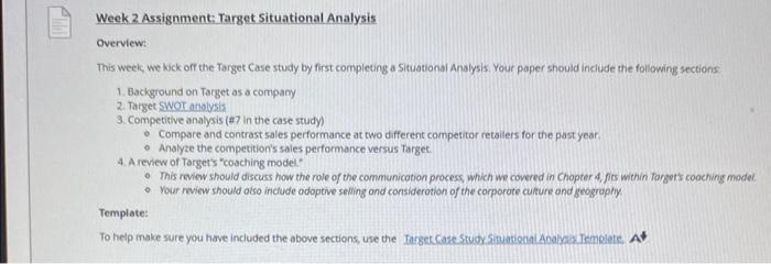 Solved Week 2 Assignment: Target Situational Analysis | Chegg.com