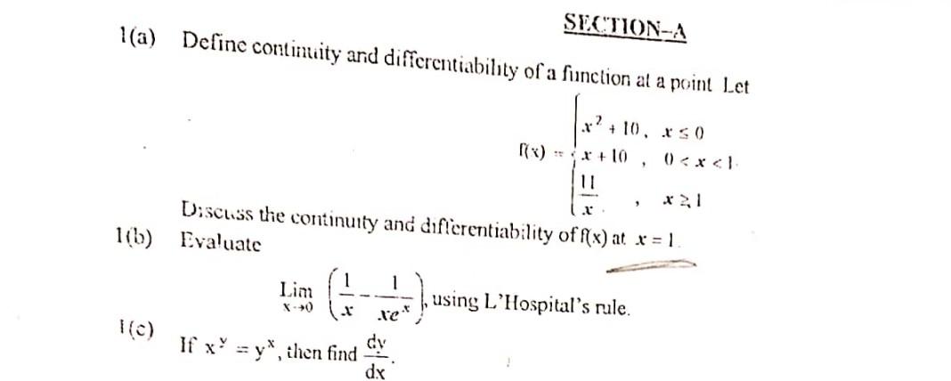 Solved SECTION-A (a) Define continuity and differentiability | Chegg.com