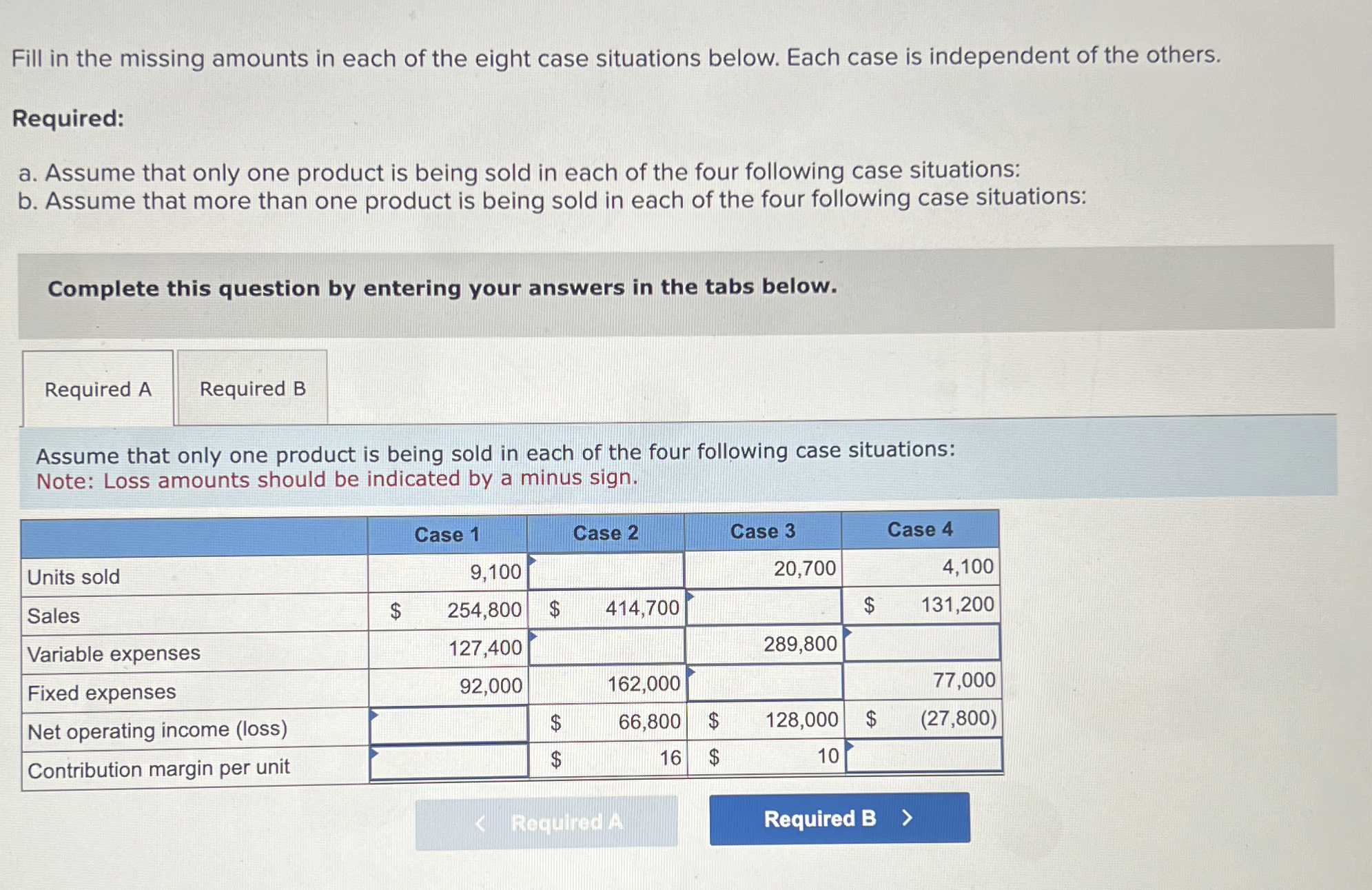 Solved Fill in the missing amounts in each of the eight case | Chegg.com